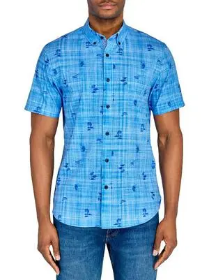 CON.STRUCT Slim Fit Island Recycled 4-way Stretch Performance Short Sleeve Shirt - Chambray Blue