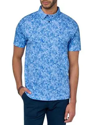 BROOKLYN BRIGADE Slim Fit Abstract Floral Short Sleeve Polo - Lt Blue
