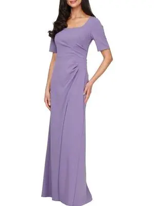Alex Evenings Side Ruched Stretch Crepe Gown - Icy Orchid