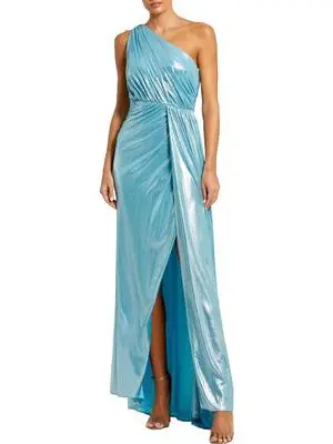 Mac Duggal Mac Duggal Metallic Jersey Gown Ice Blue