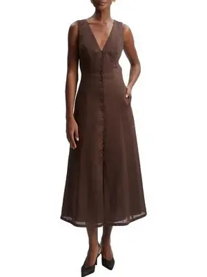 Bardot Cordelia Linen & Cotton Dress - Chocolate