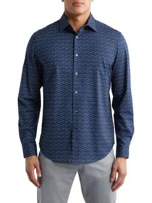 Bugatchi James Ooohcotton® Golf Print Button-up Shirt Navy