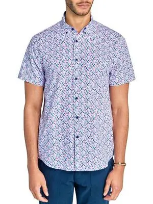 BROOKLYN BRIGADE Slim Fit Mini Floral Stem Recycled 4-way Stretch Performance Short Sleeve Shirt Multi