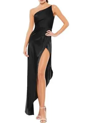 Mac Duggal One-shoulder Hi-low Charmeuse Gown - Black
