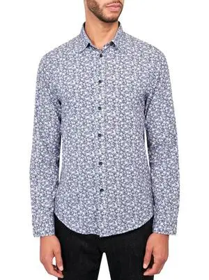BROOKLYN BRIGADE Slim Fit Ditsy Floral 4-way Stretch Performance Long Sleeve Shirt - Grey