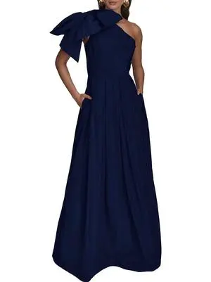 Donna Karan New York Bow One-shoulder Gown - Navy Nvy