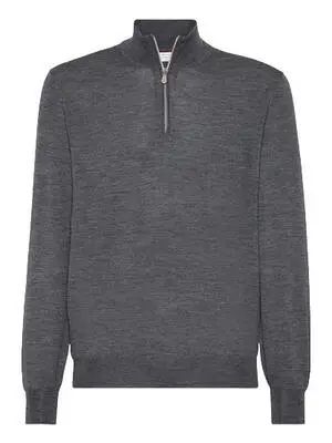Brunello Cucinelli Sweater With Zip Opening - Lead