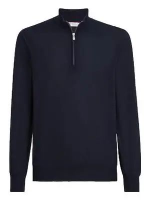 Brunello Cucinelli Sweater With Zip Opening - Navy Blue