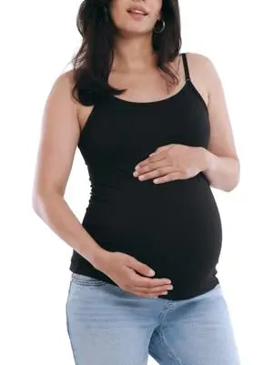 Motherhood Maternity Clip-down Nursing Tank Top Cami With Built-in Shelf Bra - Black
