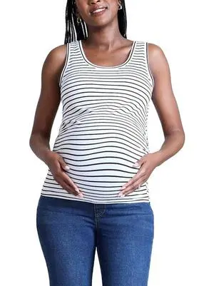 Motherhood Maternity Scoop Neck Side-ruched Tank Top - Black & White Stripe