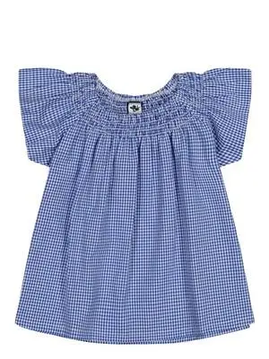 Busy Bees Molly Smocked Top - Blue Mini Check