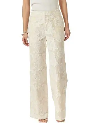 Endless Rose Floral Embroidered Wide Leg Pants - Cream