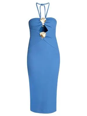 PatBO Merian Knit Halter Midi Dress - Blue