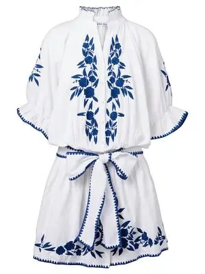 JULIET DUNN Juliet Dunn Embroidered Cotton And Linen Minidress