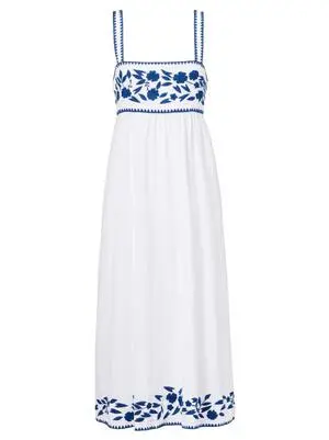 JULIET DUNN Embroidered Cotton And Linen Midi Dress - White