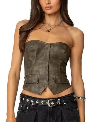 EDIKTED Faux Leather Corset - Dark-gray