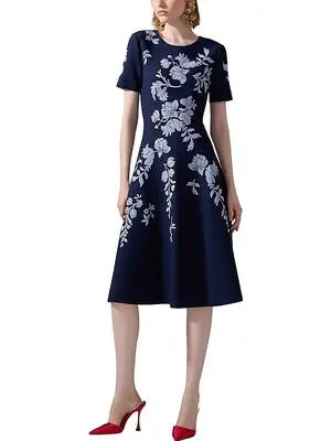 CAROLINA HERRERA Short Sleeve Floral Jacquard Dress