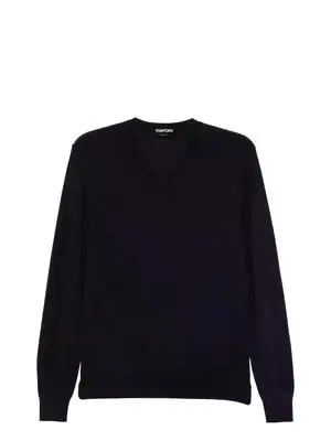 TOM FORD V-neck Knitted T-shirt - Blue