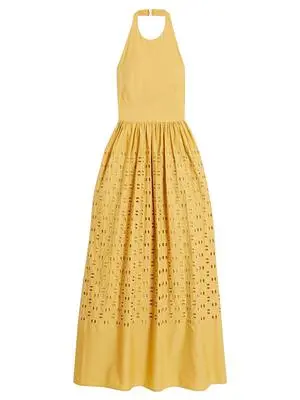 A.L.C. Blair Broderie Anglaise Halterneck Maxi Dress - Saffron