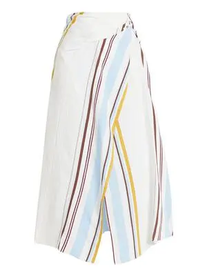 A.L.C. Clara Wrap-effect Striped Twill Midi Skirt - Light Blue