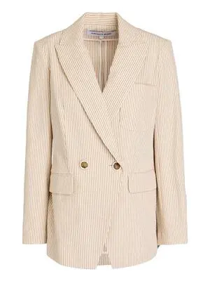 Veronica Beard Didion Double-breasted Striped Seersucker Blazer - Sand