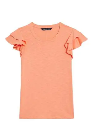 Veronica Beard Akeela Ruffled Pima Cotton-jersey Top - Coral