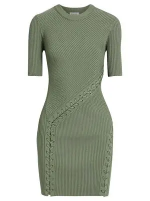 Simkhai Gilly Lace-up Ribbed-knit Mini Dress - Sage Green