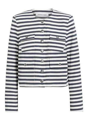 Veronica Beard Isa Striped Woven Jacket - Navy