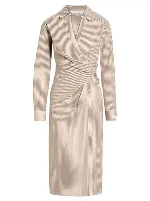 Veronica Beard - Veronica Beard Wright Wrap-Effect Striped Cotton-Poplin Midi Shirt Dress