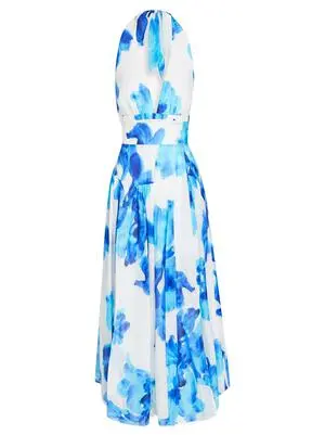 NICHOLAS Floral-print Voile Halterneck Midi Dress - Royal Blue