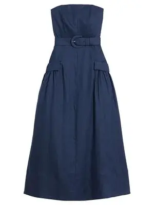 NICHOLAS Nicholas Belted Linen Maxi Dress Navy