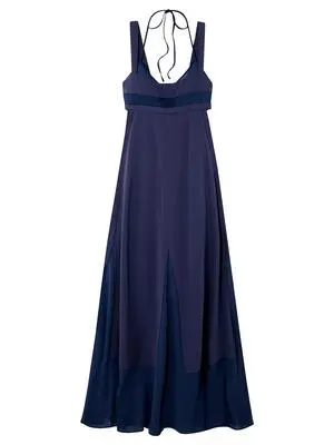 Simkhai Darina Tulle And Satin-trimmed Jersey Gown - Navy