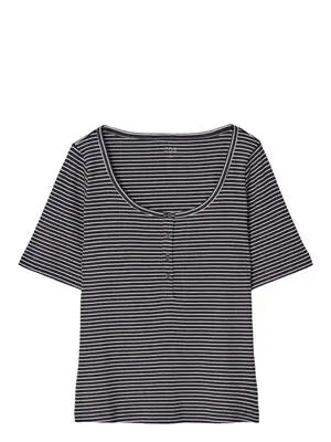 Cos Ribbed Henley T-shirt - Navy