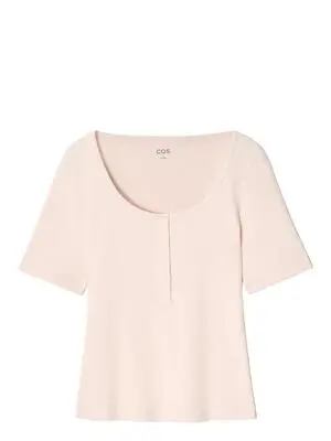 Cos Ribbed Henley T-shirt - Pink