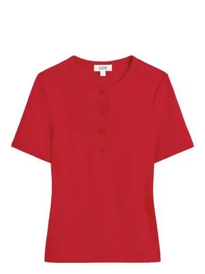 Cos Ribbed Henley T-shirt With Scoop Neck - Red
