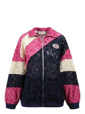Gucci Floral Guipure Lace Track Jacket - Ink
