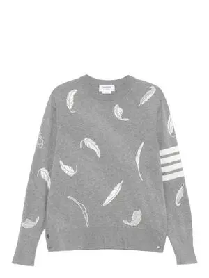 Thom Browne Feather-intarsia Cotton Sweater - Grey