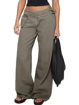 Princess Polly Paltrow Low Rise Wide Leg Cargo Jeans - Brown