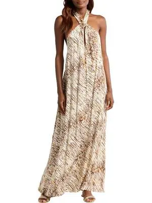 Elan Stripe Halter Maxi Dress - Neutral Sahara