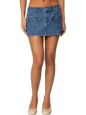 EDIKTED Heart Pocket Denim Miniskirt - Blue-washed
