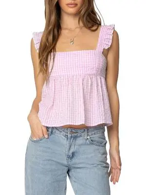 EDIKTED Jenson Backless Gingham Tank - Pink