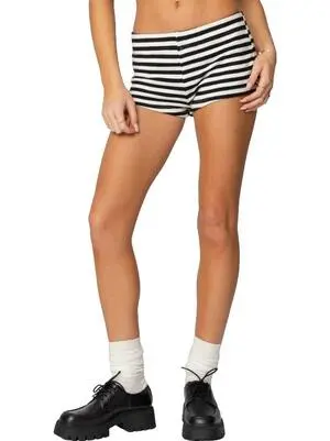 EDIKTED Hali Stripe Knit Shorts - Black-and-white