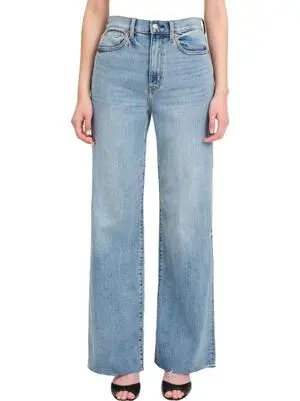 DAZE Far Out Raw Hem High Waist Wide Leg Jeans - Fools Gold