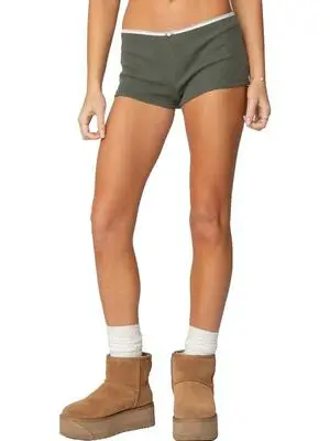 EDIKTED Georgina Waffle Stitch Shorts - Olive