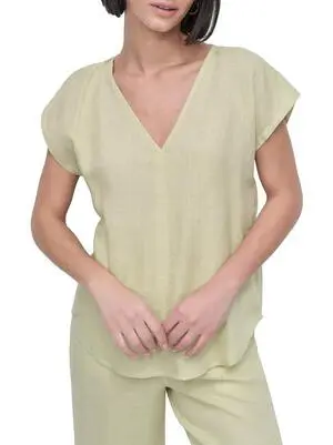 Dkny V-neck Linen Top - Tea Green