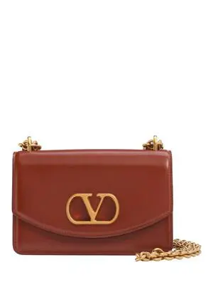 Valentino Garavani Vlogo Leather Shoulder Bag - Wuc Dark Brandy