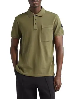 Moncler Logo Patch Cotton Piqué Polo - Smokey Olive