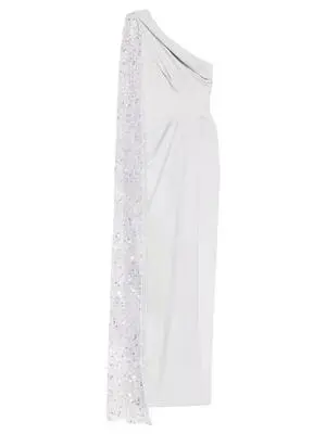 RHEA COSTA Sequin-embellished One-shoulder Gown - Grey
