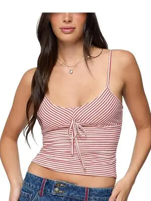 EDIKTED Tova Striped Scoop Tank Top - Red-and-beige