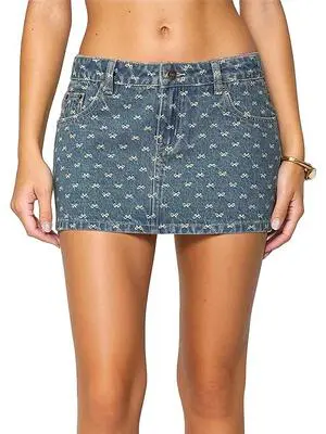 EDIKTED Embroidered Denim Mini Skirt - Light-blue